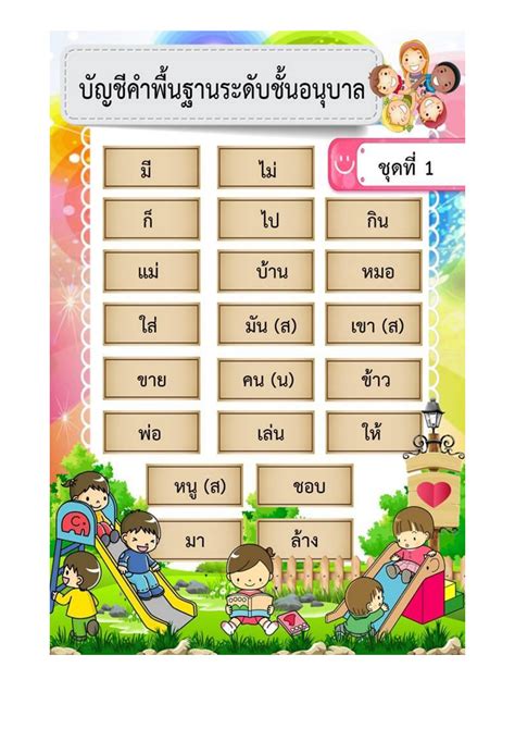 บัญชีคำพื้นฐานระดับชั้นอนุบาล จำนวน 242 คำ ศศิธิป โค้วสวัสดิ์ หน้า