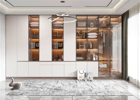 现代衣帽间，衣柜，卧室衣柜，橱柜，中岛柜，名牌包，装饰品，衣服抱枕，休闲椅 室内设计 拓者设计吧