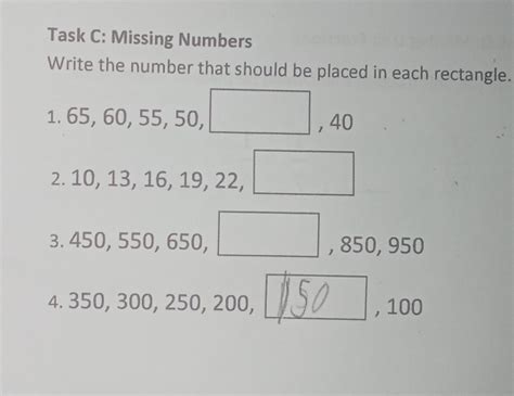 Solved Task C Missing Numbers Write The Number That Should Be Placed