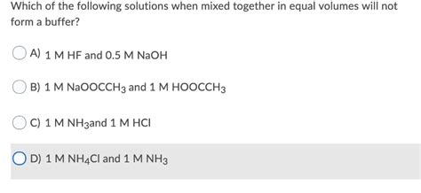 solved which of the following solutions when mixed together