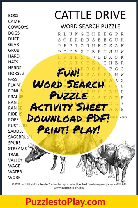Cattle Drive Word Search Puzzle Artofit