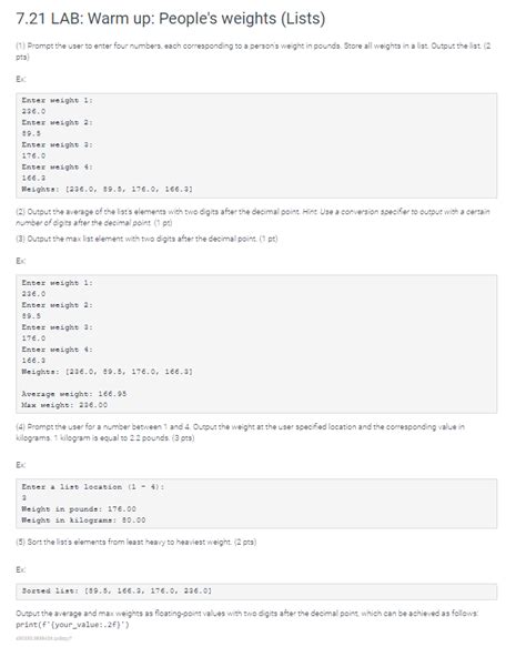 Solved Lab Warm Up People S Weights Lists Chegg