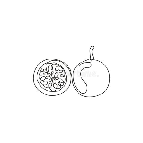 One Continuous Line Drawing Whole Healthy Organic Passion Fruit For