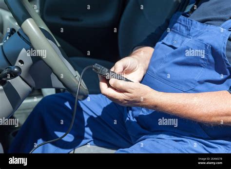 Man Using Car Diagnostic Scan Tool Stock Photo Alamy