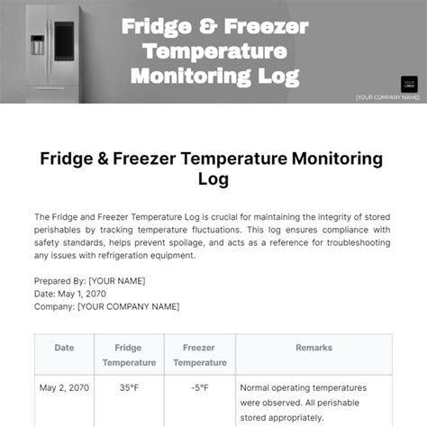 Free Fridge And Freezer Temperature Log Template To Edit Online