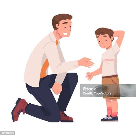 아버지 의아드랑한 아들에게 말씀하시며 그를 지지하고 진정시키시는 벡터 일러스트레이션 사람들에 대한 스톡 벡터 아트 및 기타
