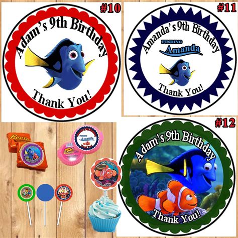 Finding Dory Finding Nemo Birthday Stickers Round Water Bottle Favor