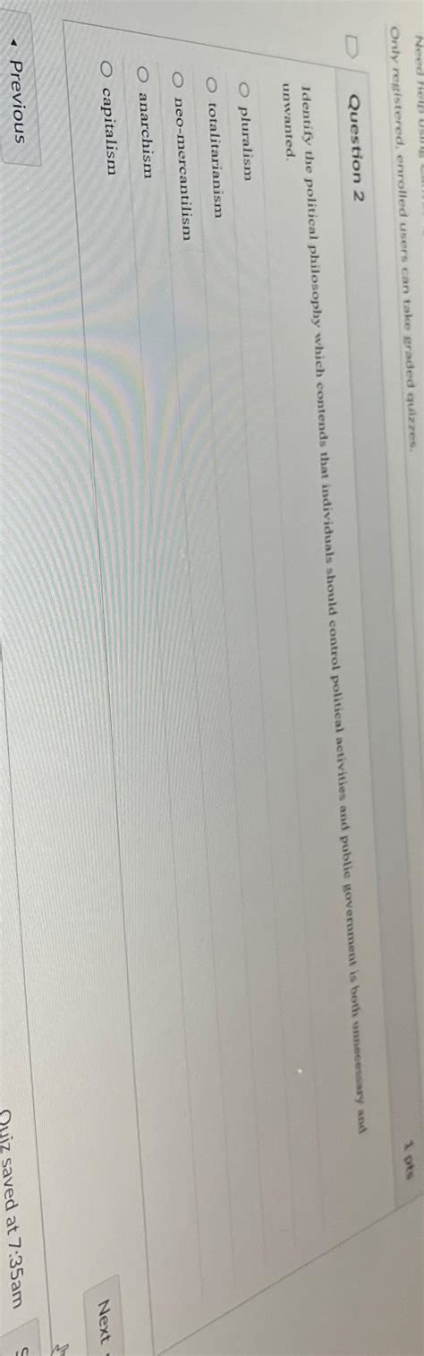 Solved Question Identify The Political Philosophy Which Chegg