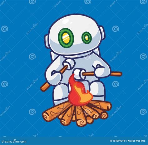 Cute Astronaut Robot Picnic Isolated Cartoon Travel Holiday Vacation