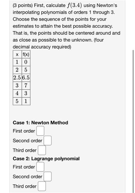 solved 3 points first calculate f 3 4 using newton s
