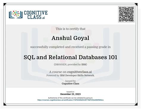 Completed Sql And Relational Databases Course By Ibm Anshul Goyal