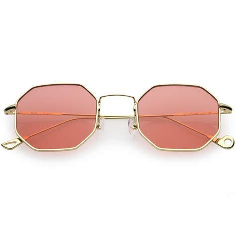 Premium Geometric Octagon Sunglasses Ultra Slim Metal Color Tinted Fla