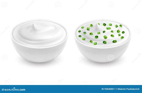 Vector Illustration Of A Realistic Style White Bowl With Sour Cream