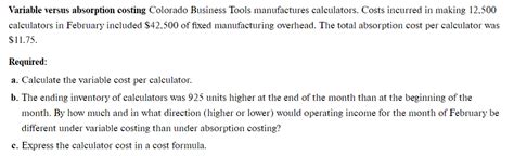 solved variable versus absorption costing colorado business