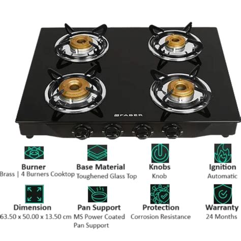 Faber 4 Burner Jumbo 4bb Bk Ai Toughened Glass Top Corrosion Resistanc