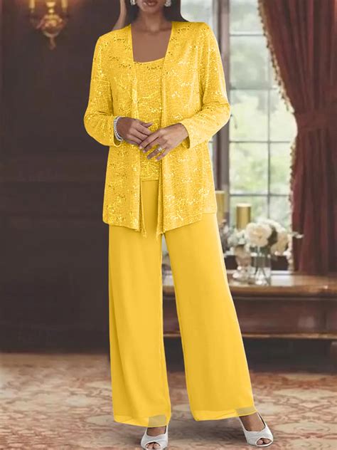 Chiffon Mother Of The Bride Pantsuits With Jacket And Sequins Mondressy
