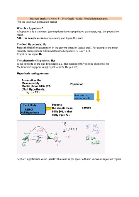 Business Statistics Week 8 Hypothesis Testing Population Mean Part 1 Business Statistics