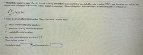 Solved A Differential Equation Is Given Classify It As An Chegg