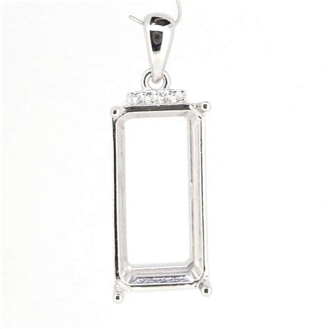 Custom Sterling Silver Semi Mount Pendant Setting Emerald Oct 254mm X