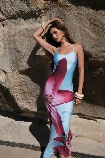 With Harper Lu Slip Maxi Dress Sky Lily Floral Size Xs Au 6