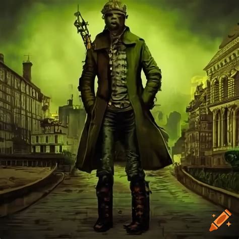 Man In A Green Steampunk City