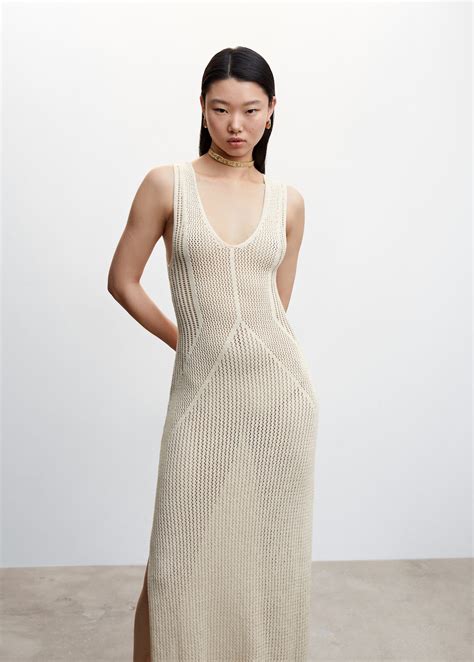 Openwork Knit Dress With Slits Women Mango Montenegro