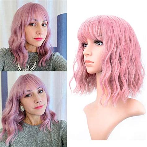 Buy Vckovcko Pastel Wavy Wig With Air Bangs Womens Short Bob Purple