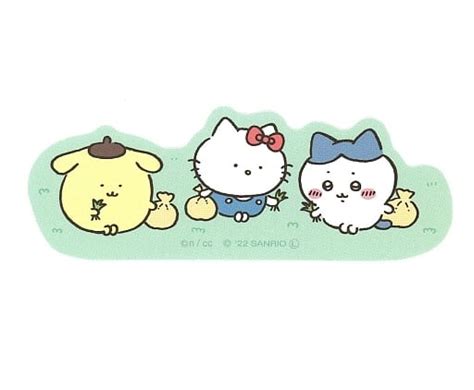 駿河屋 ハチワレ＆ハローキティ＆ポムポムプリン草むしり スマホに貼れるサイズのステッカー 「ちいかわ なんか小さくてかわいいやつ×