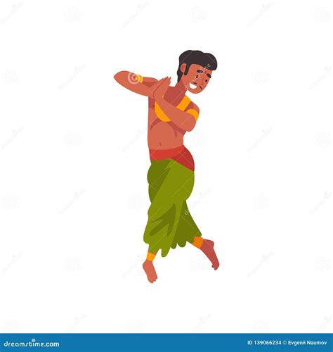 Indian Dancer Character In Traditional Clothes Young Man Performing