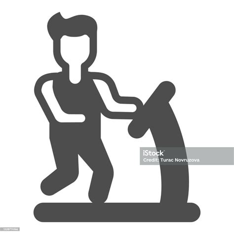 남자는 러닝 머신 솔리드 아이콘 오피스 증후군 개념에 실행 남자는 흰색 배경에 스포츠 벡터 기호를 만든다 모바일 개념및 웹