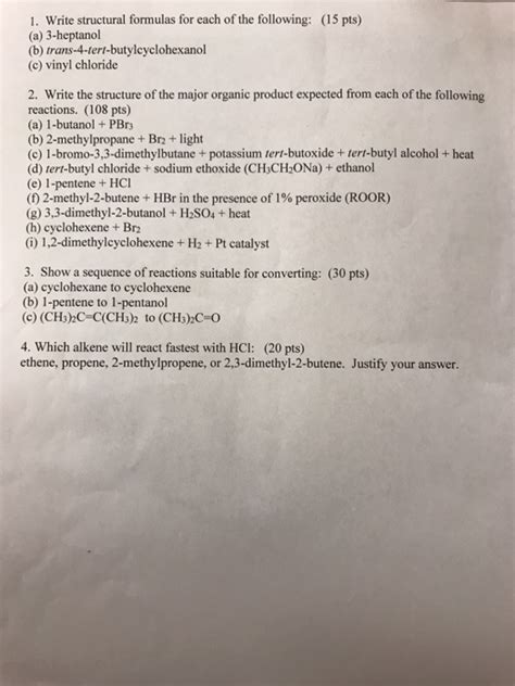 Solved 15 Pts 1 Write Structural Formulas For Each Of The