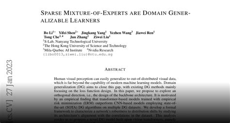 Paper Page Sparse Mixture Of Experts Are Domain Generalizable Learners
