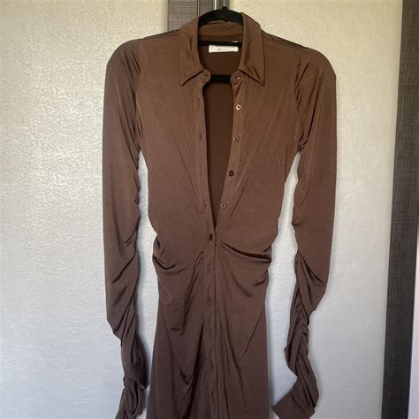 House Of Cb Body Con Long Sleeve Brown Dress Size Xs Depop