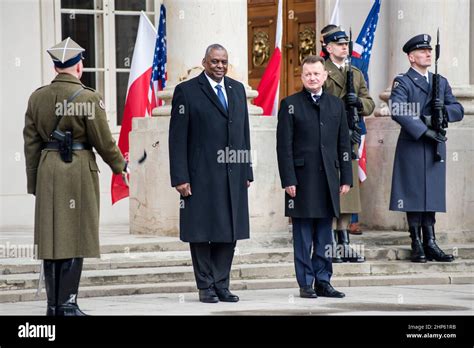Warsaw Poland 18th Feb 2022 Lloyd Austin And Mariusz Blaszczak Are