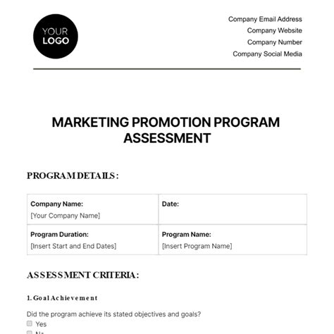 Marketing Promotion Program Assessment Template Edit Online