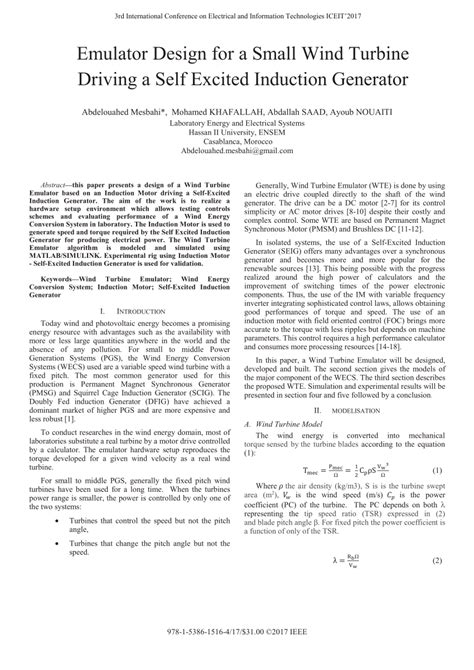 Pdf Emulator Design For A Small Wind Turbine Driving A Self Excited Induction Generator