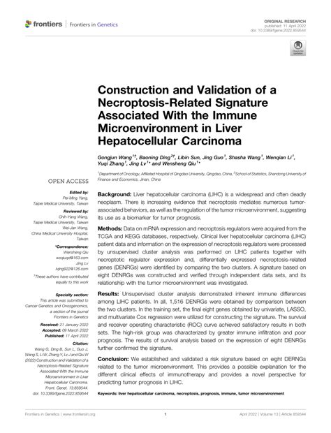 Pdf Construction And Validation Of A Necroptosis Related Signature