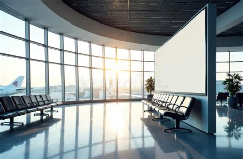 Empty Airport Terminal At Sunrise With Backlit Display And Airplanes Stock Image Image Of