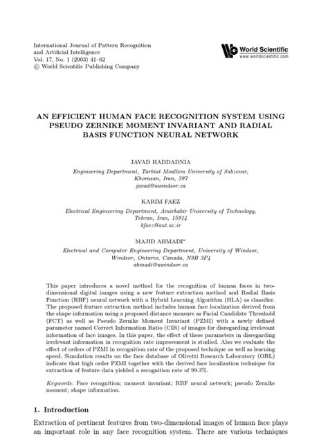 Pdf An Efficient Human Face Recognition System Using Pseudo Zernike Moment Invariant And