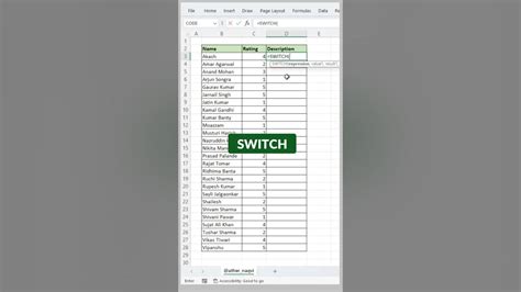 Switch Function In Excel Excelshorts Ytshorts Shorts Youtube