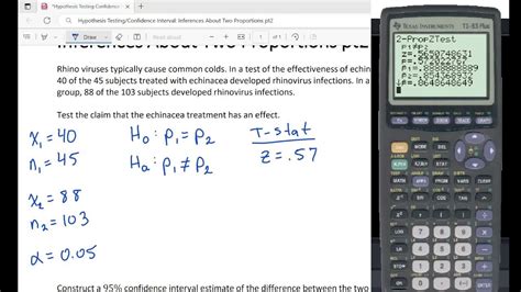 Hypothesis Testingconfidence Interval Inferences About Two Proportions Pt2 Youtube