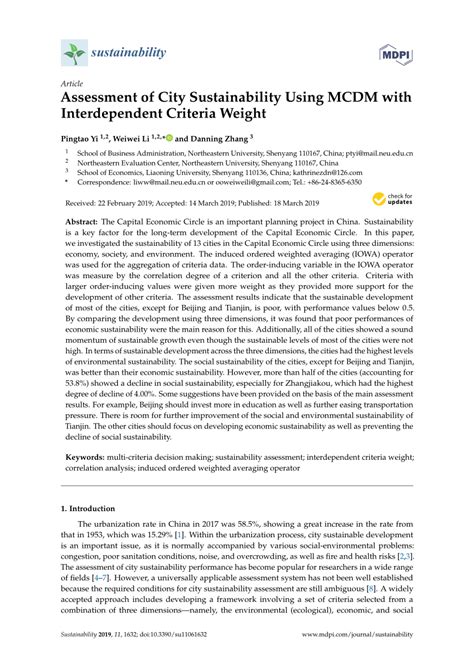 Pdf Assessment Of City Sustainability Using Mcdm With Interdependent Criteria Weight