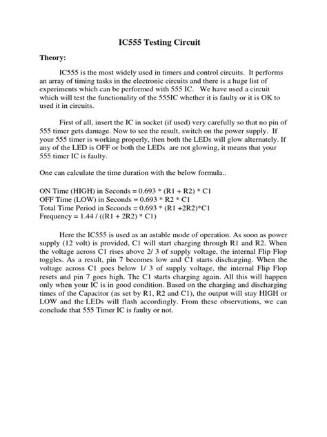 Ic555testingcircuit Pdf Electronic Circuits Electromagnetism