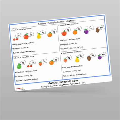 Ks1 Finding Total Amounts Using Money Reasoning Test Practice Resource Classroom Secrets