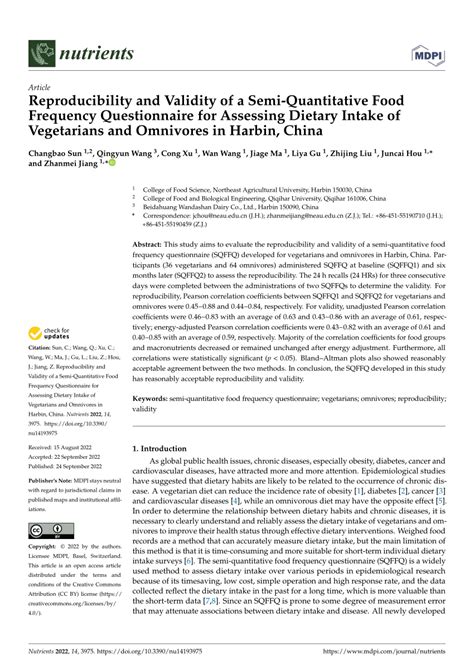 Pdf Reproducibility And Validity Of A Semi Quantitative Food