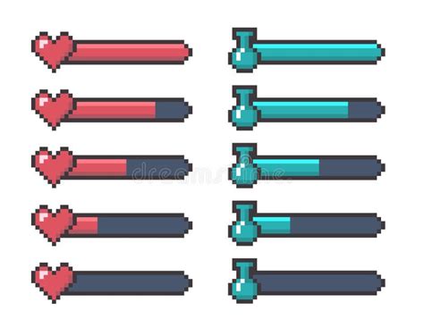 Cartoon Color Pixel Game Ui Heart And Potion Button Icon Vector Stock