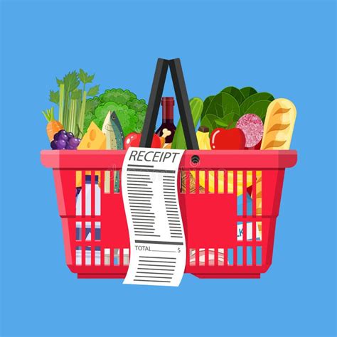 Cesto De Compras Plástico Completamente De Produtos Dos Mantimentos