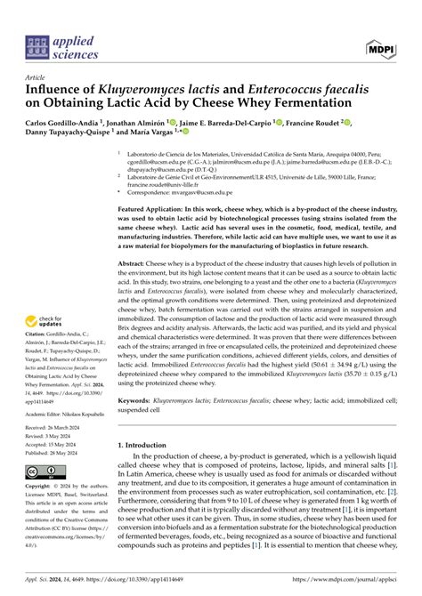 Pdf Influence Of Kluyveromyces Lactis And Enterococcus Faecalis On Obtaining Lactic Acid By