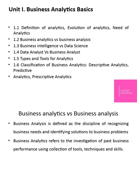 Unit I Business Analytics Basics Pdf Analytics Business Intelligence