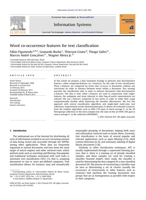 Pdf Word Co Occurrence Features For Text Classification